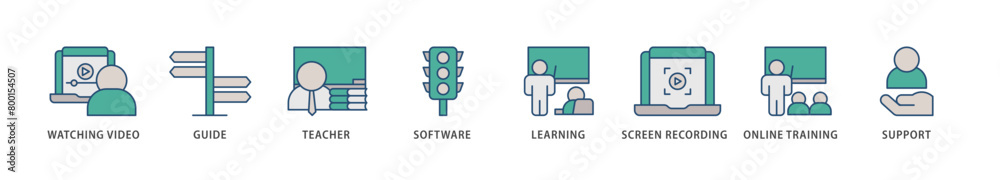 Video tutorial icons set collection illustration of watching video ...