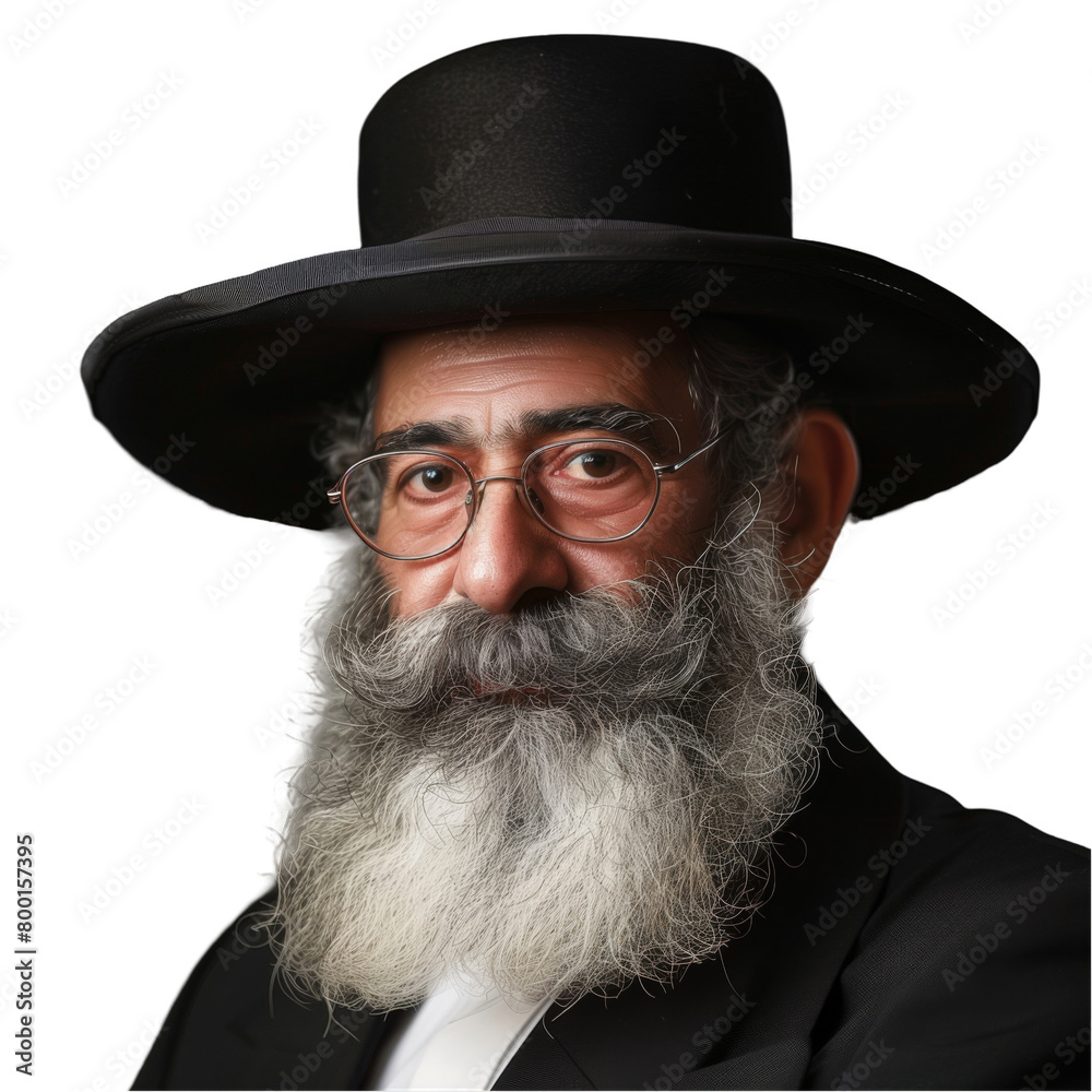 Portrait of an Orthodox Jew in a hat with a beard on a transparent ...
