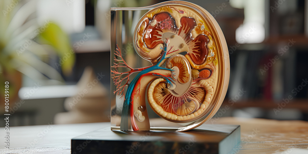 3D Model of renal system, human kidney anatomy, scientific background ...