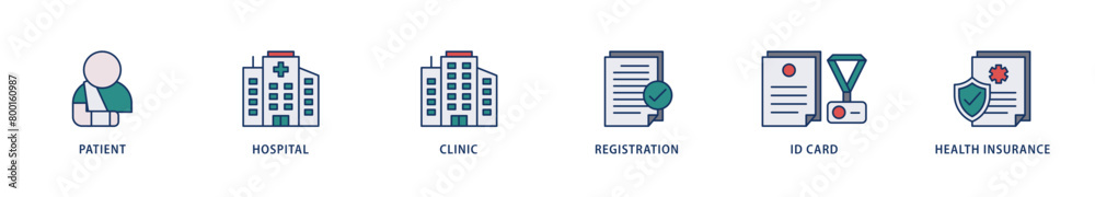Patient registration icons set collection illustration of registration ...