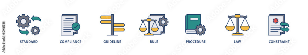 Regulation icons set collection illustration of standard, compliance ...