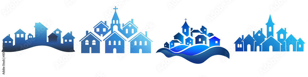 Village clipart collection, symbol, logos, icons isolated on ...