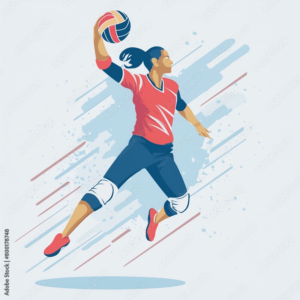 An illustration of a female volleyball player leaping to hit the ball ...