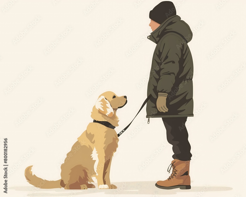 Minimalist depiction of a loyal guide dog beside its owner, showcasing ...