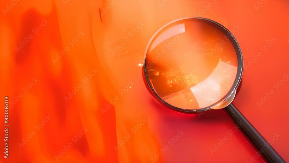Magnifying glass on a fiery background, symbolizing the search and ...