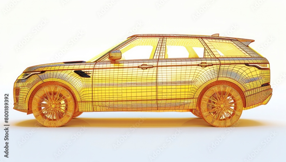 Car model of range rover sport made from yellow wireframe on white ...