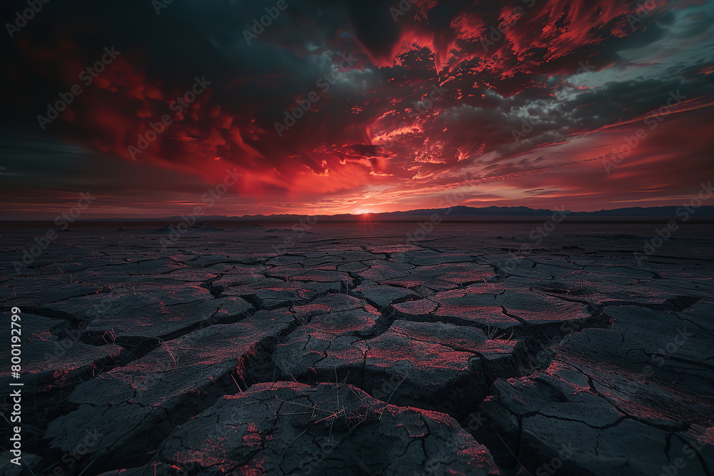Under a blood-red sky - a desolate wasteland stretches eerily far and ...