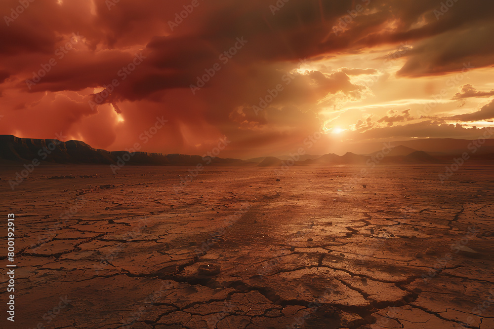 Under a blood-red sky - a desolate wasteland stretches eerily far and ...