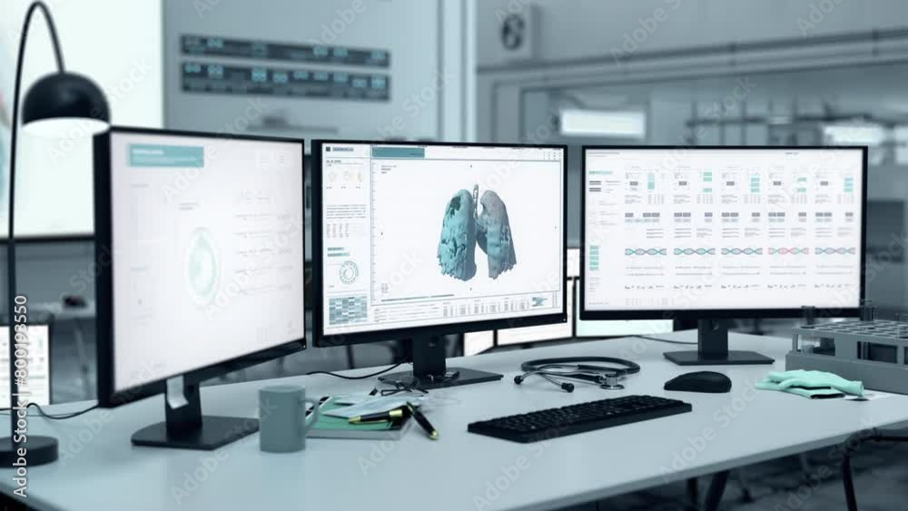 X-ray software interface scanning the lungs to identify the infection ...