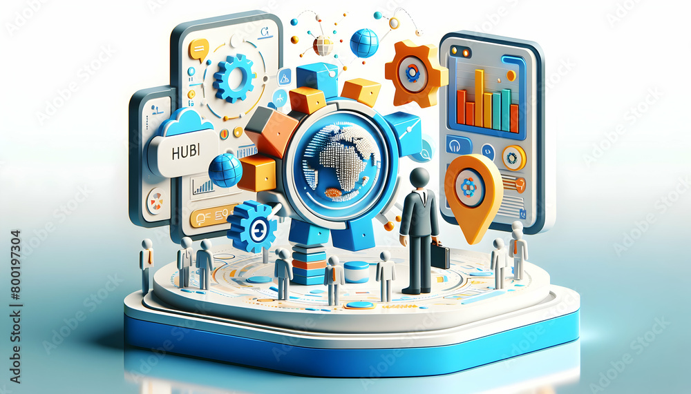 Digital Collaboration Hub 3D Icon: Futuristic Advertisement for ...