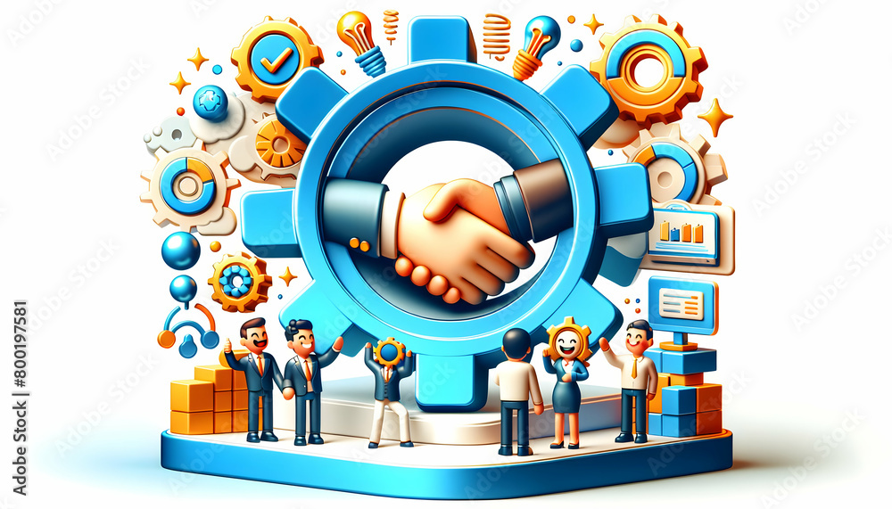 Cartoon 3D Icon: Celebrate Collaboration Success with Congratulatory ...