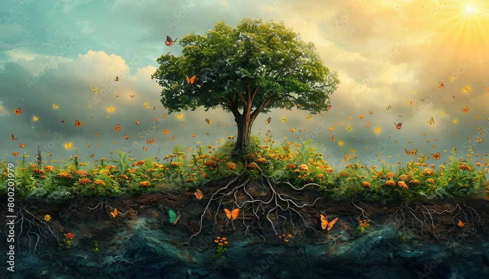 Supply Chain Ecosystem Garden, Imagine a lush, vibrant garden ...