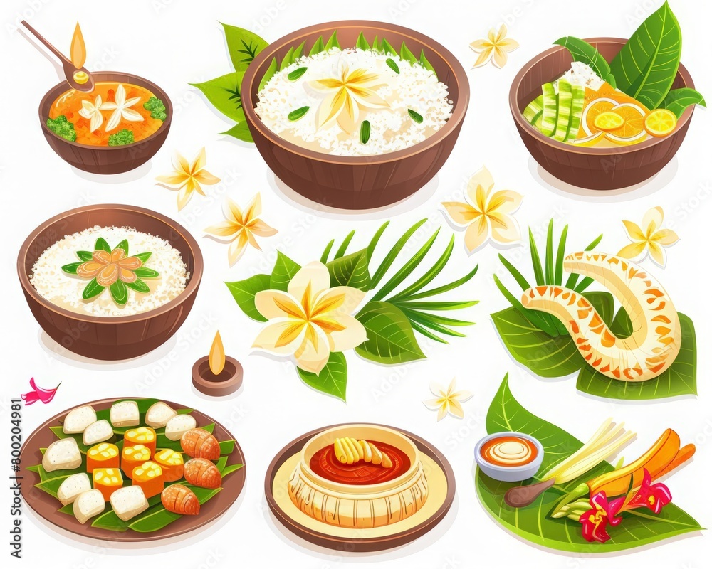 Assorted indian food on white background. Bowls with different dishes ...