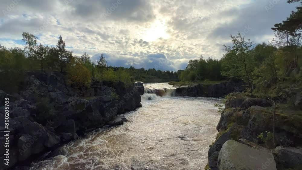 Voytsky padun waterfall in autumn. The famous powerful and wide ...