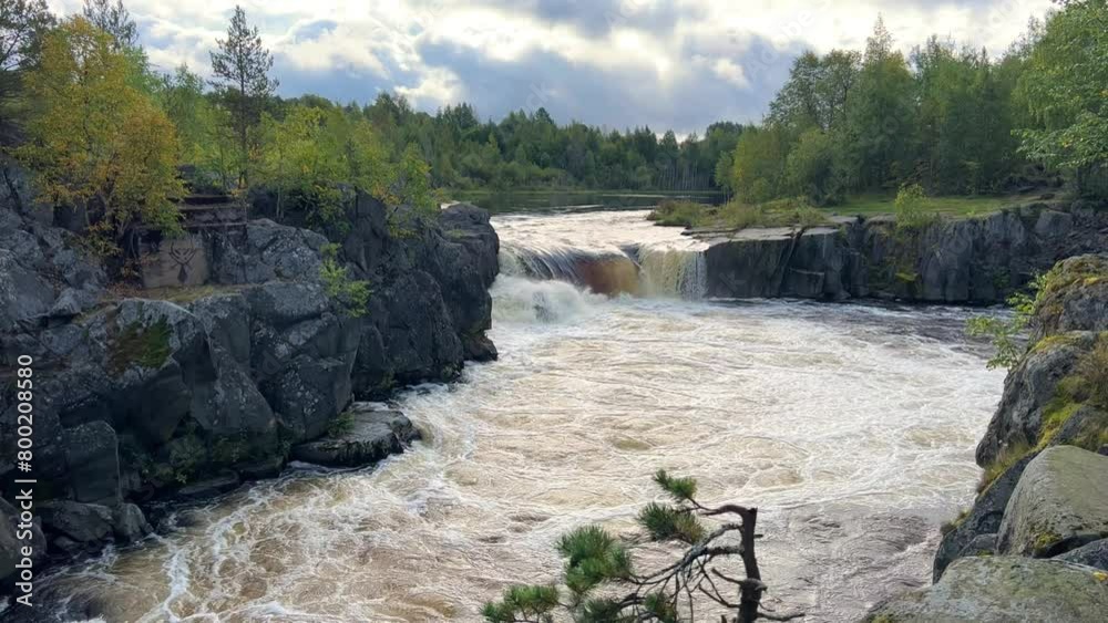 Voytsky padun waterfall in autumn. The famous powerful and wide ...