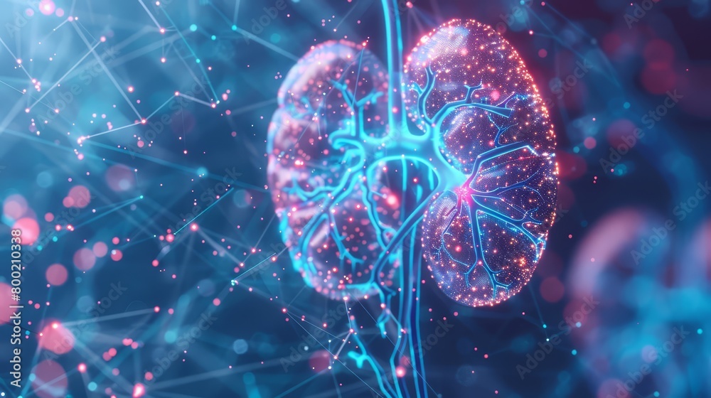 Anatomical Organ of human kidneys Structure with Illuminated Points and ...