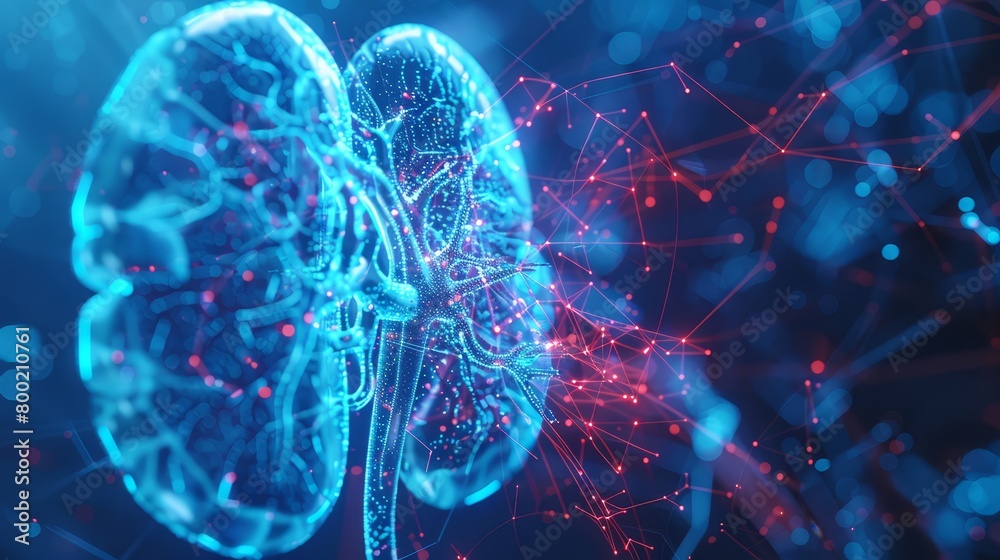Anatomical Organ of human kidneys Structure with Illuminated Points and ...