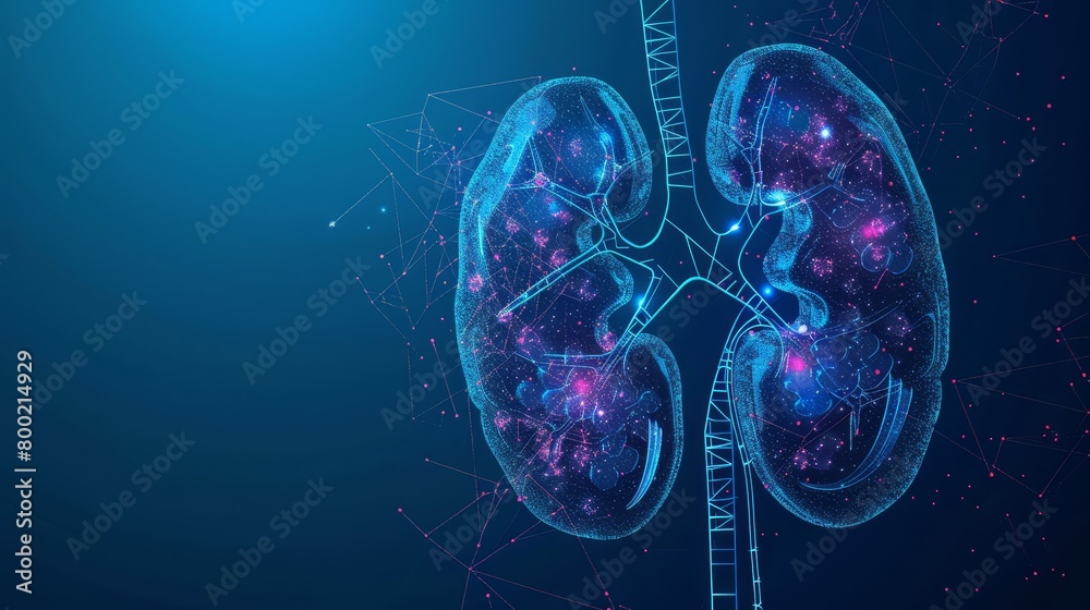 Anatomical Organ of human kidneys Structure with Illuminated Points and ...