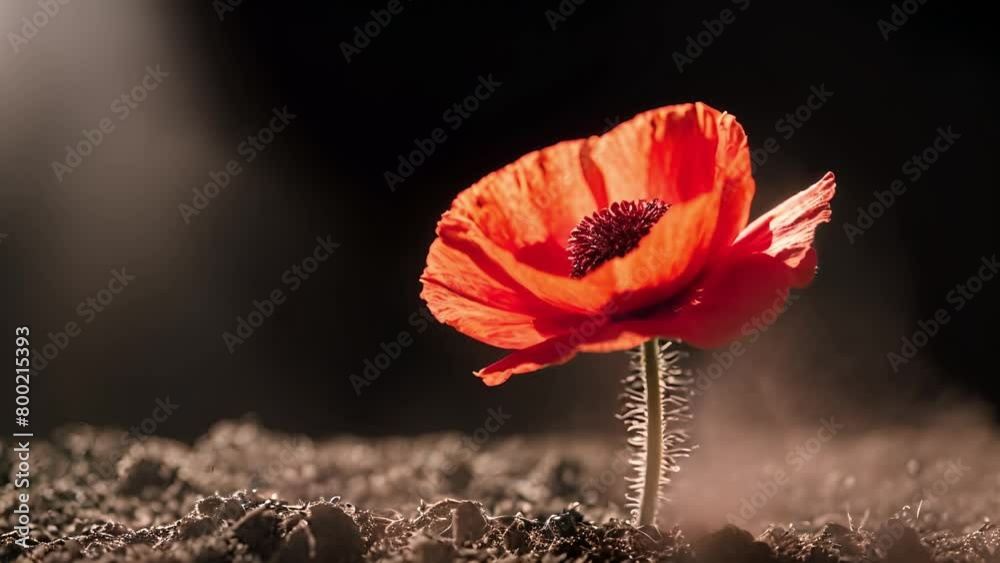 Single red poppy looped video endless motion background never again ww2 ...