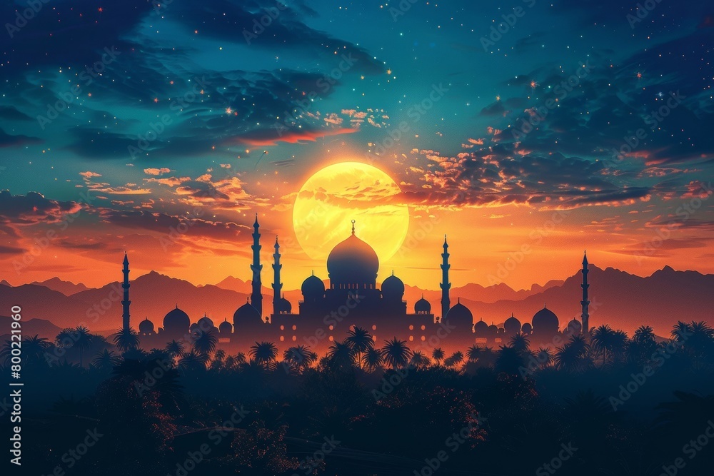 Observance of the Muslim holidays of Eid Mubarak and Eid Al-Adha. AI technology, artificial ...