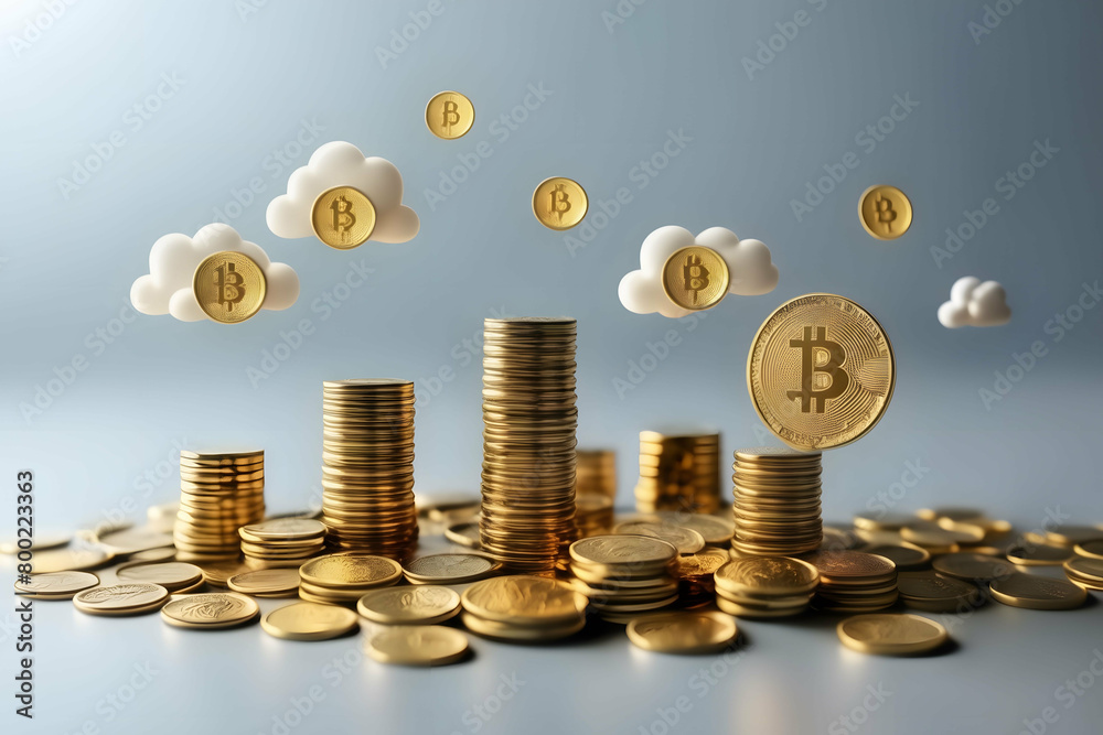 Cloud Computing Cost Efficiency Golden Coins With Clouds For Cloud