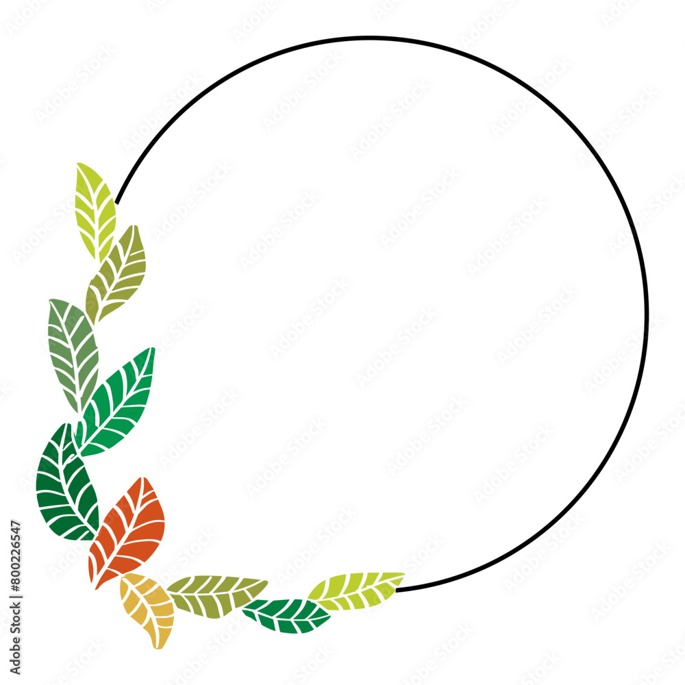 Beautiful leaves circle frame. Hand drawing illustration Stock Vector ...