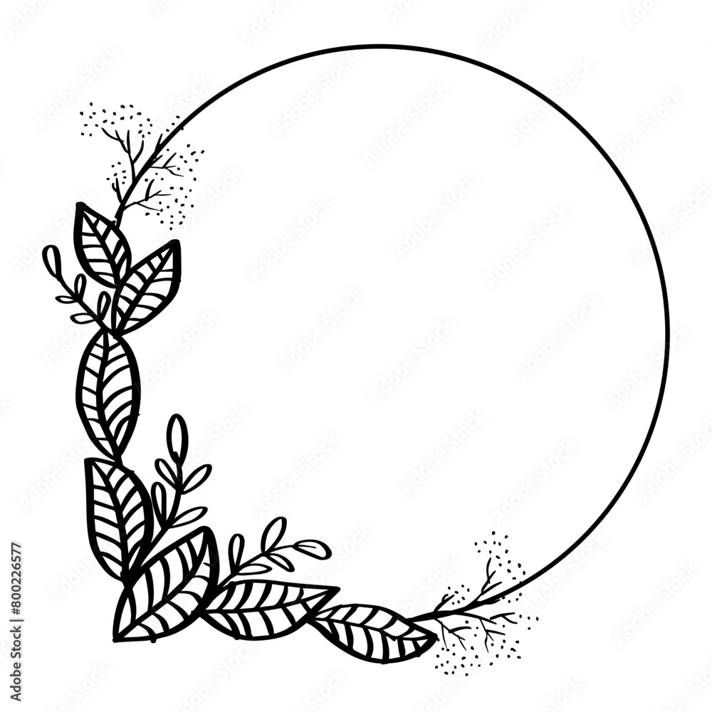 Beautiful leaves circle frame. Hand drawing illustration Stock Vector ...