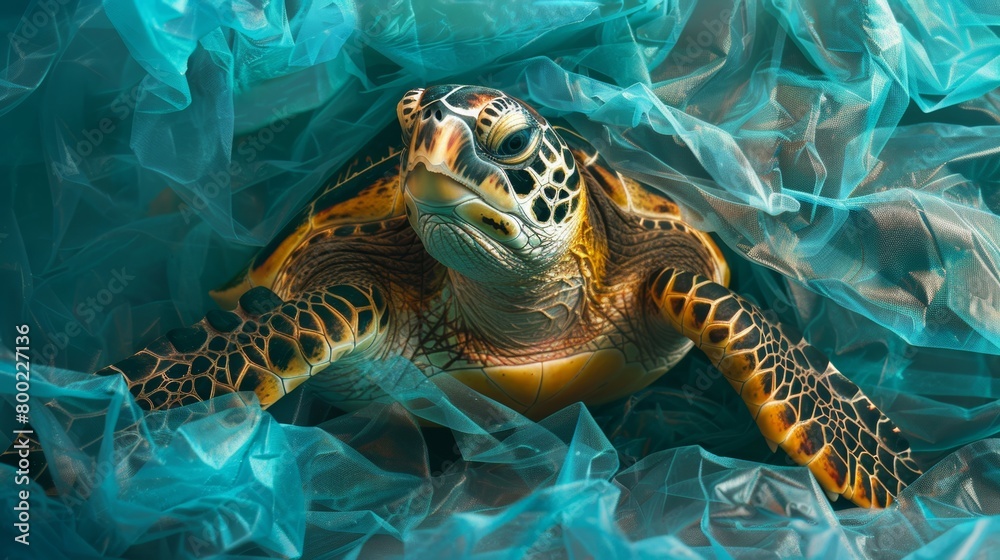 A heartbreaking image of a sea turtle entangled in a plastic bag ...