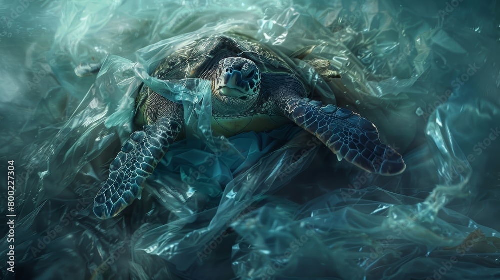 A heartbreaking image of a sea turtle entangled in a plastic bag ...