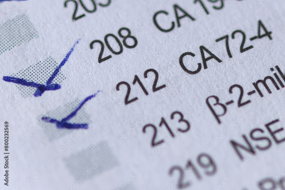 Blood analysis with request form for screening of test for oncology ...