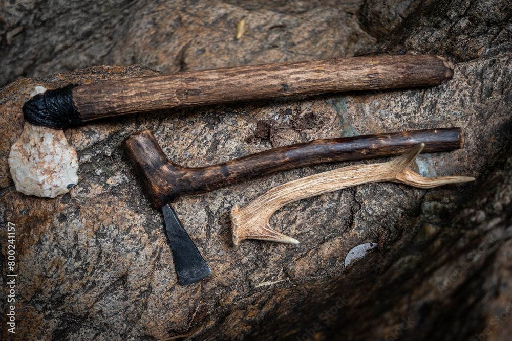Ancient stone axe, a human tool around 3,500-4,500 years of prehistoric ...