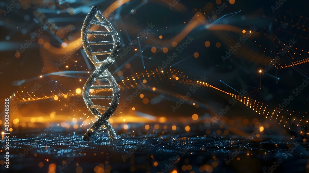 a 3D representation of a standing DNA molecule, with the iconic double ...