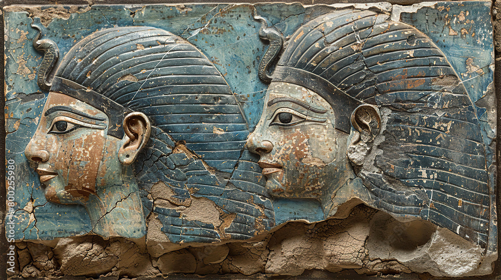 Ancient relief with Pharaoh and priests, inspires by Egyptian art of ...
