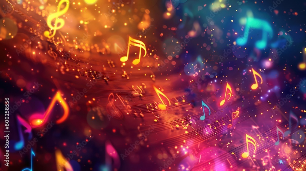 Colorful notes sheet music cheerful musical concept background ...