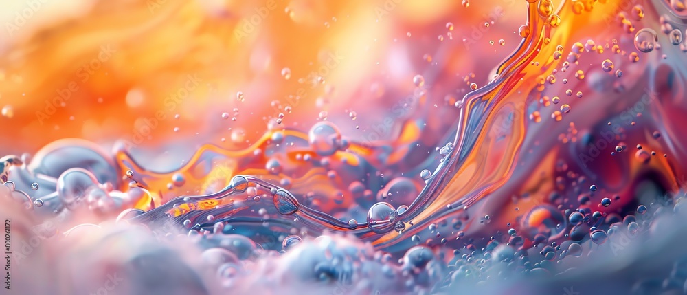 Dynamic swirls of colorful liquid merging and splitting into separate ...