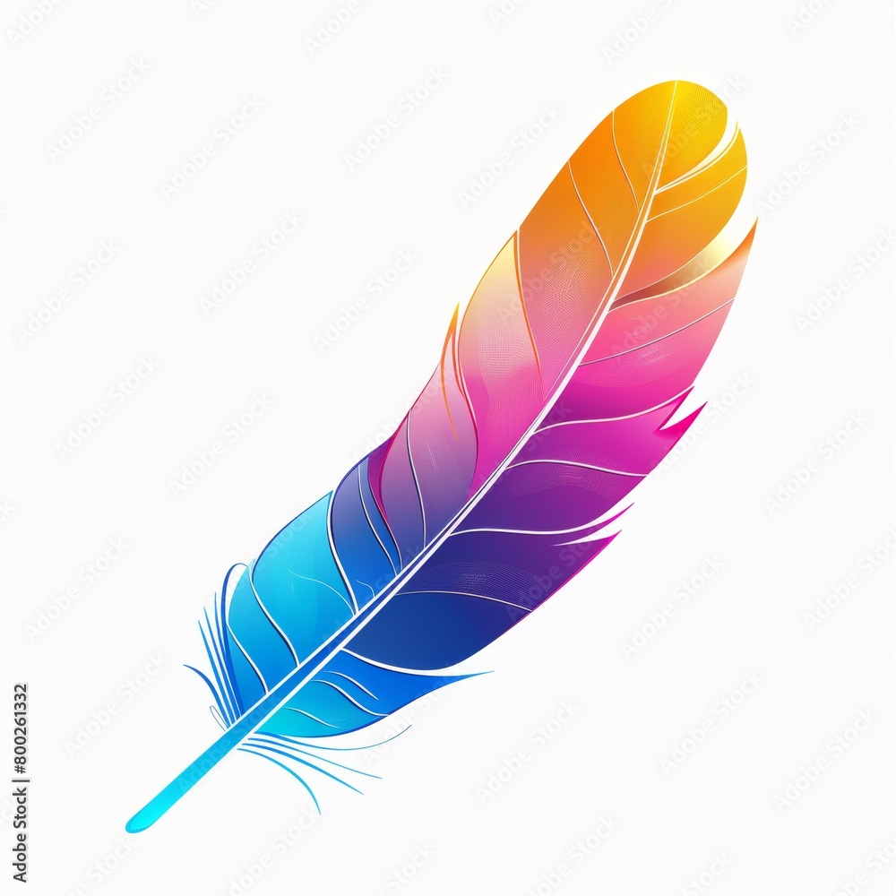 Colorful vector illustration of a feather isolated on a white ...