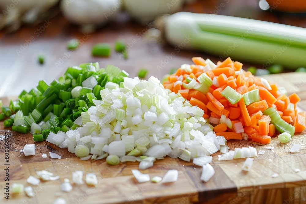 Diced vegetables on cutting board Stock Photo | Adobe Stock