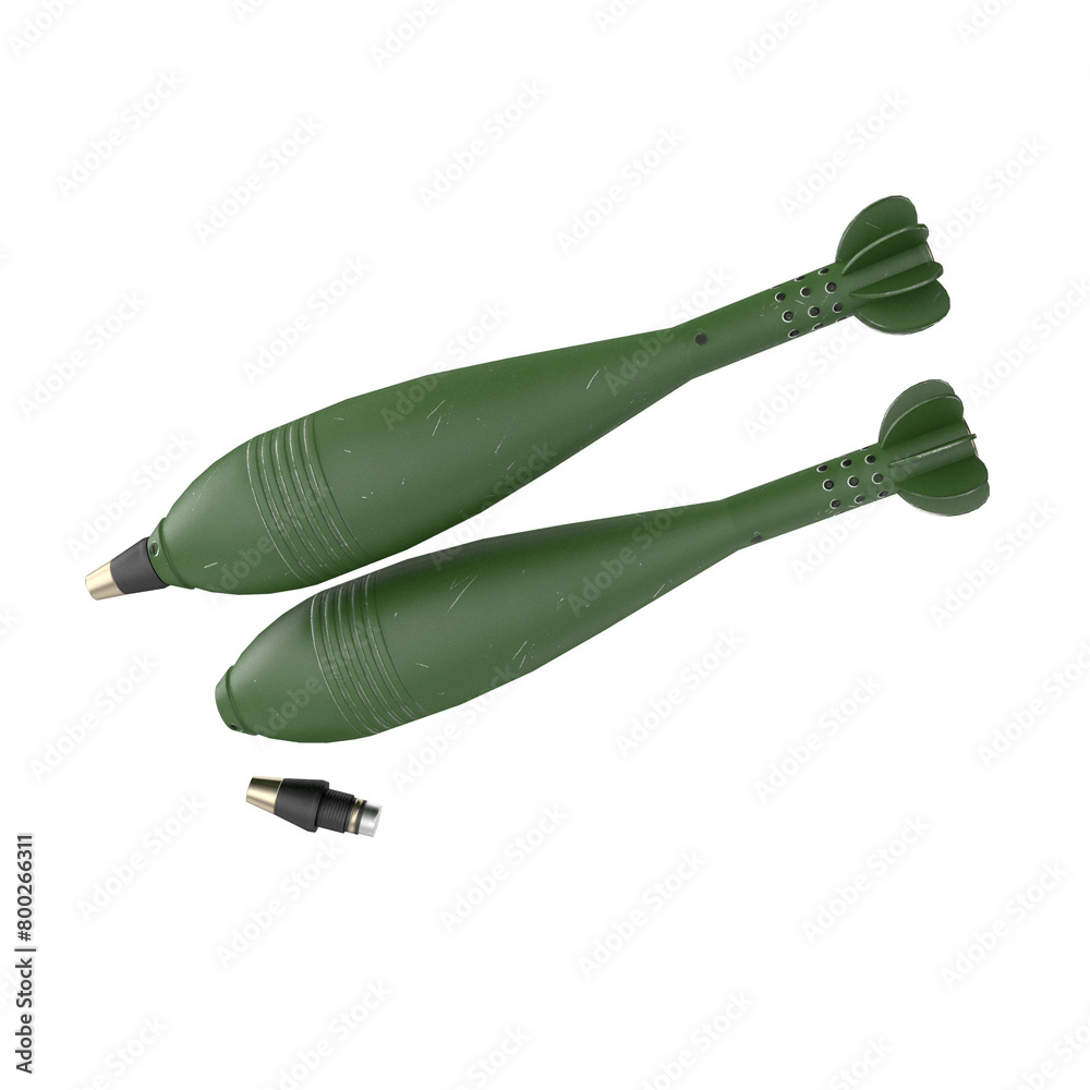 Realistic 3D mortar shells isolated on a white background, mortar ...