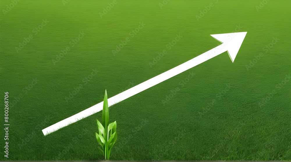 Green grass field with a large, symbolic arrow pointing upwards and ...