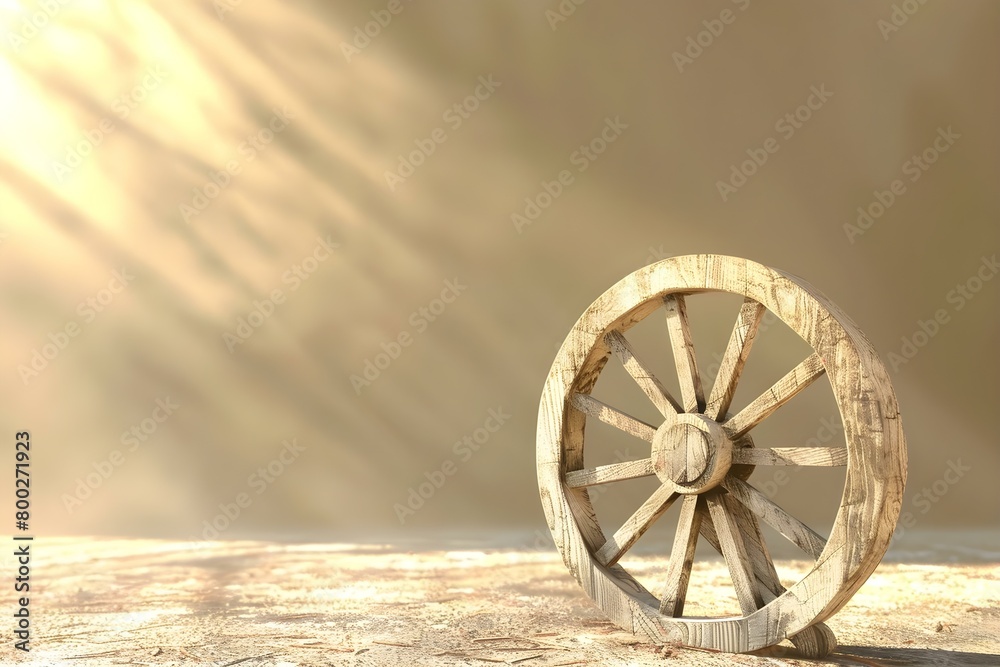 3D render showing an old wooden cartwheel transforming into a digital ...