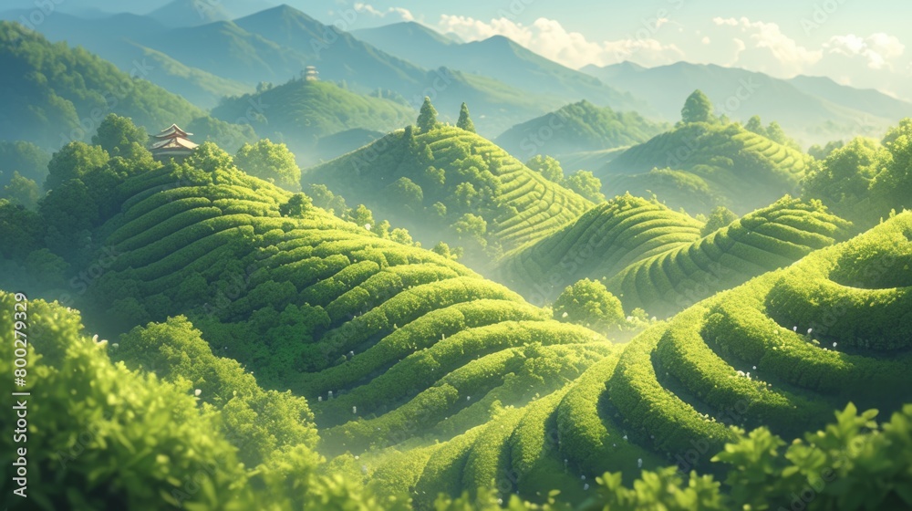 Aerial View of Stunning Six Famous Tea Mountains, Embracing the ...
