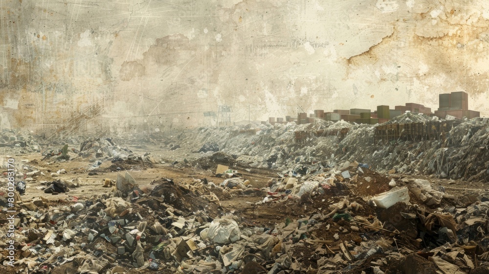 An artistic representation of a landfill depicting the negative impact ...