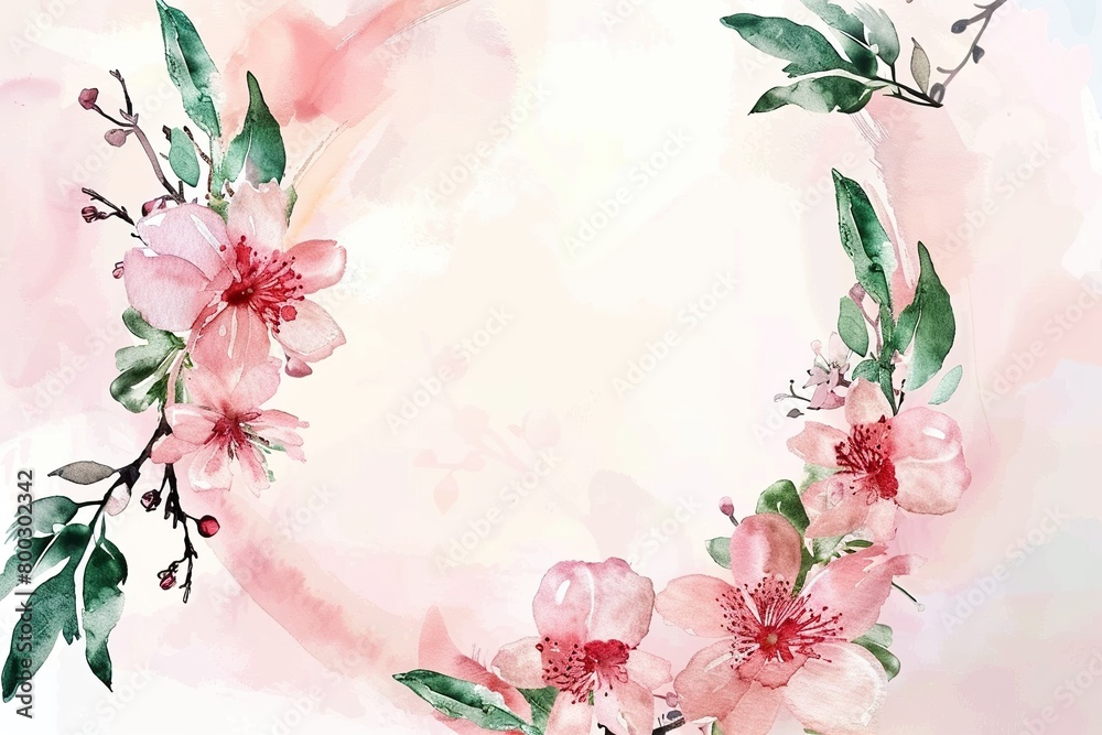 Circle Frame with Pink Watercolor Flowers. Elegant Mother's Day Design ...