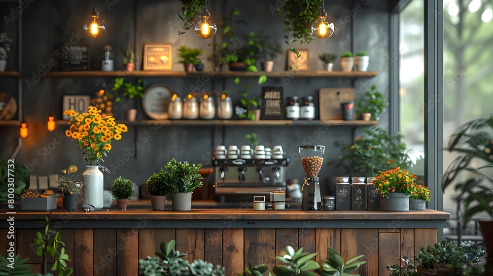 Street food cafe design background mockup. Identity coffee shop ...