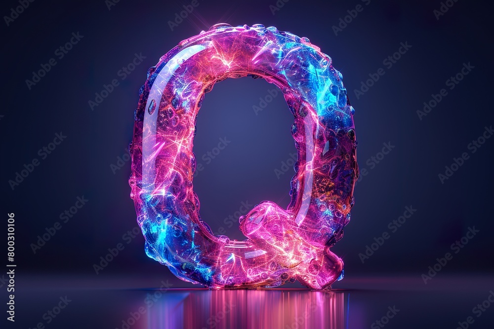 Letter Q - colorful glowing outline alphabet symbol on blue lens ...