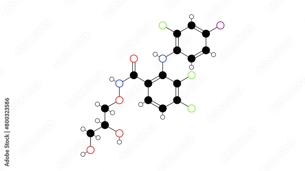 mirdametinib molecule, structural chemical formula, ball-and-stick ...