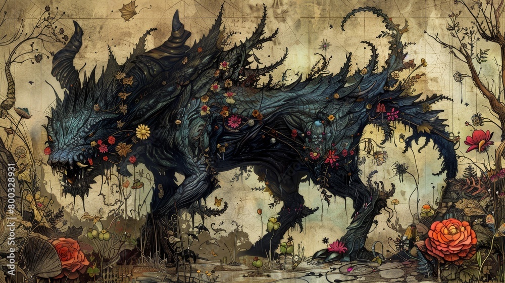 Fantasy art of a mythical beast in a high fantasy map, illustrated with ...