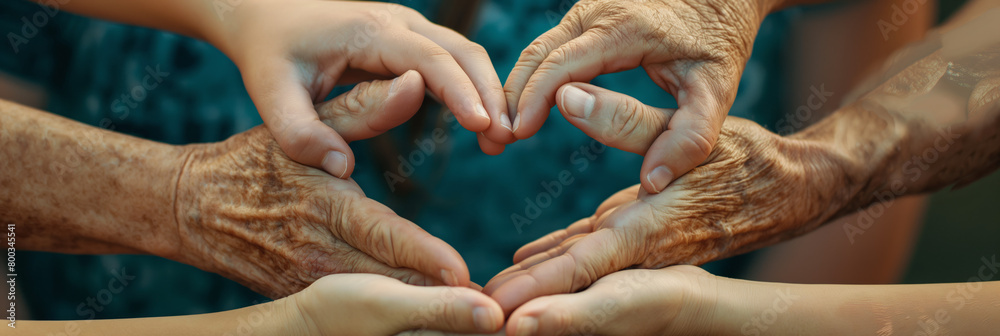 Multiple generations hands creating a heart shape together ...