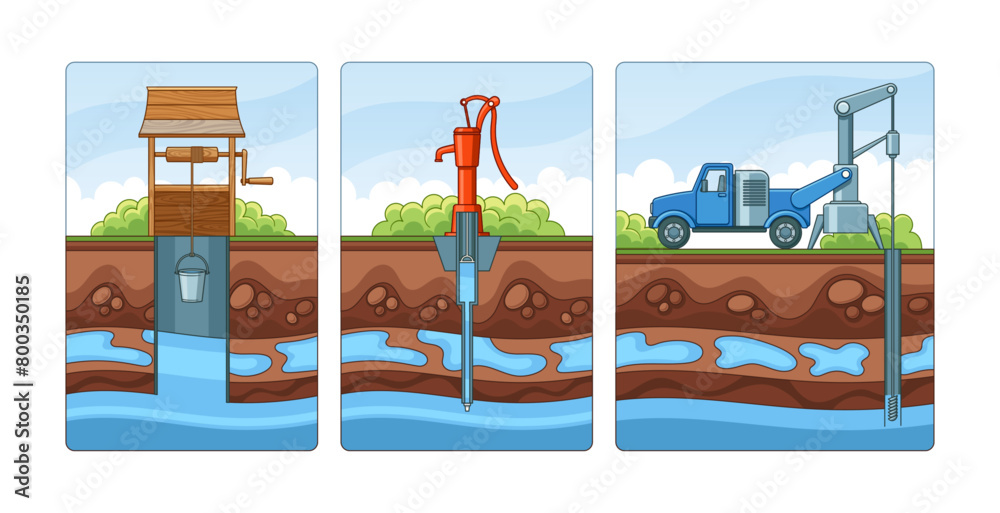 Water Supply Wells In Residential Premises. Infographics Of Soil Layers ...