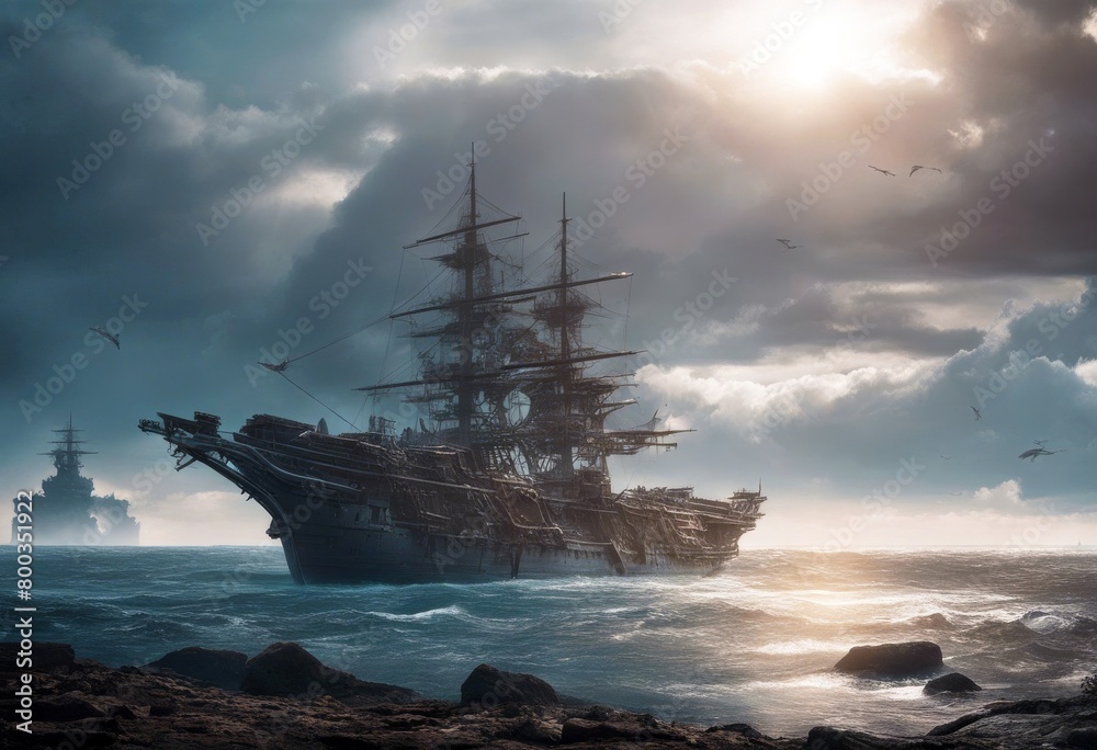 'battle stranded ghost fiction ship realistic concept backdrop art ...